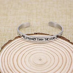 Jvvsci Stronger Than The Storm Cuff Bracelet, Inspirational Motivational Gift, Friends BFF Sisters Encouragement Gift,Uplifting Gift For Her, Strength Jewelry