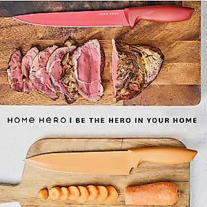 Home Hero Kitchen Knife Set with Sheath Covers - High Carbon Stainless Steel Knife Set with Ergonomic Handles & Ceramic Coating, Nonstick Ceramic Knife Set with Chef Knife (11 Pcs - Multicolor)