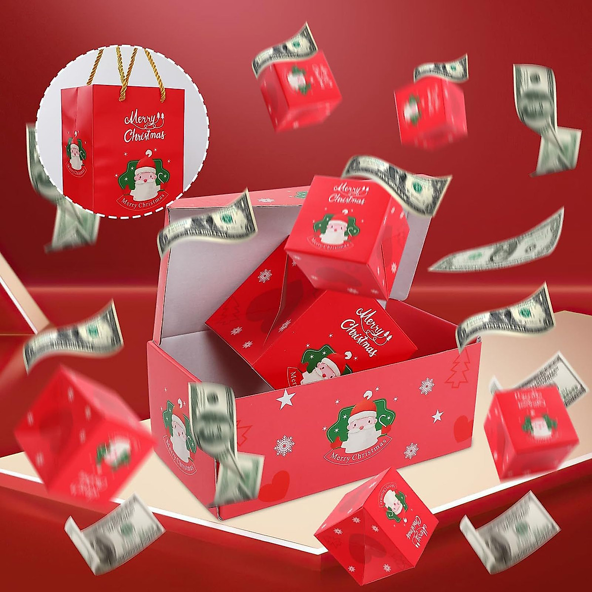 Surprise Gift Box Explosion for Money, 2024 Newly Merry Christmas Surprise Gift Boxes, Folding Pop-Up Explosion Gift Box, Christmas Boxes Explosion Gift Box for Money and Birthday (10 Boxes Red)