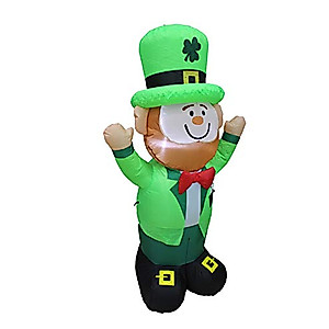 4 Foot Tall Saint Patrick's Day Inflatable Leprechaun with Green Shamrock Hat Pre-Lit LED Lights Cute Lucky Outdoor Indoor Holiday Blow up Lighted Yard Decoration