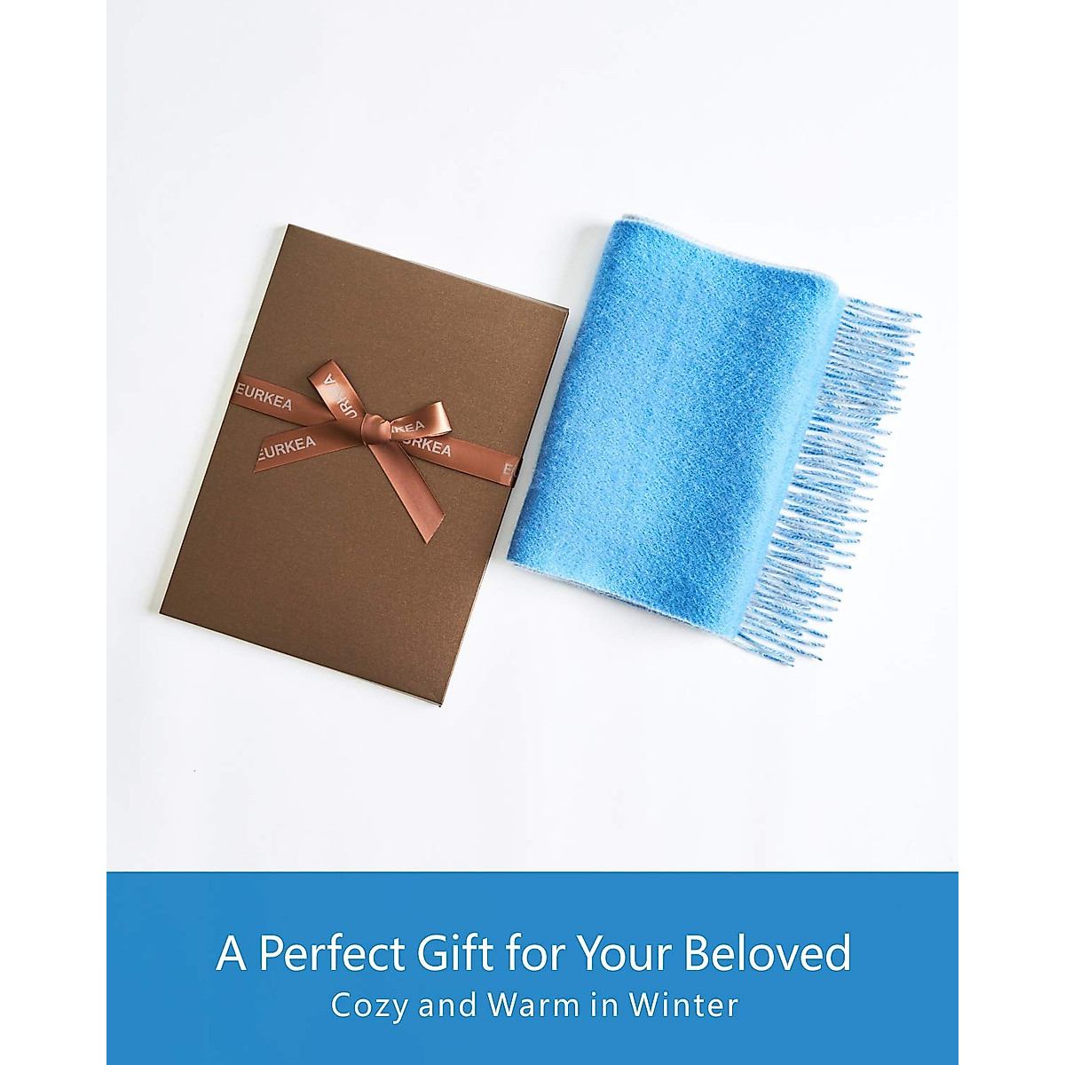 EURKEA 100% Cashmere 2024 Winter Scarf for Women, Fringed Edges, Warm & Soft, Lightweight, Gift Ready, Solid/Plaid/Two-Tone, Black and Burgundy, Free Size