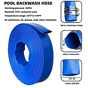 1 IN x 50 FT Pool Backwash Hose, Heavy Duty Flat Discharge Hose, Weather and Burst Resistant, Best Pool Hoses for Inground Pools, Pool Filter Hose & Pool Drain Hose
