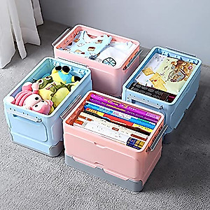 Collapsible Storage Bins with Lid&Handle Stackable Organizer Bins, Blue, 2 Pack