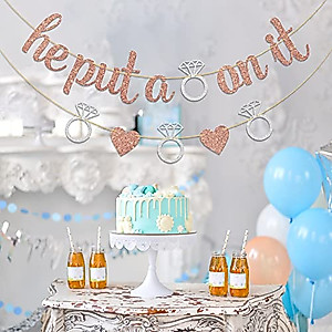Dalaber Rose Gold Glitter He Put a Ring on It Banner - Engagement/Wedding/Bridal Shower/Bachelorette Party Decorations