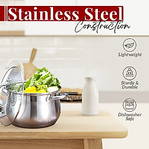 Alpine Cuisine Stainless Steel Dutch Oven Belly Shape 2 Quart - Dutch Oven Pot with Lid, Stove Top Cookware for Cooking, Comfortable Handles, Dishwasher Safe & Easy to Clean