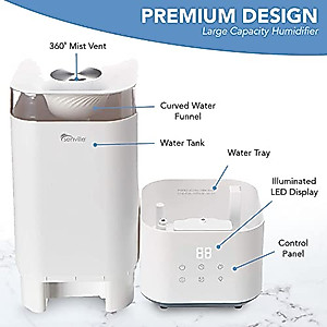 Senville 5L Top-Fill Humidifier for Home, Large Capacity Cool Mist Humidifier, Ultrasonic, with Essential Oil Diffuser for Aromatherapy White