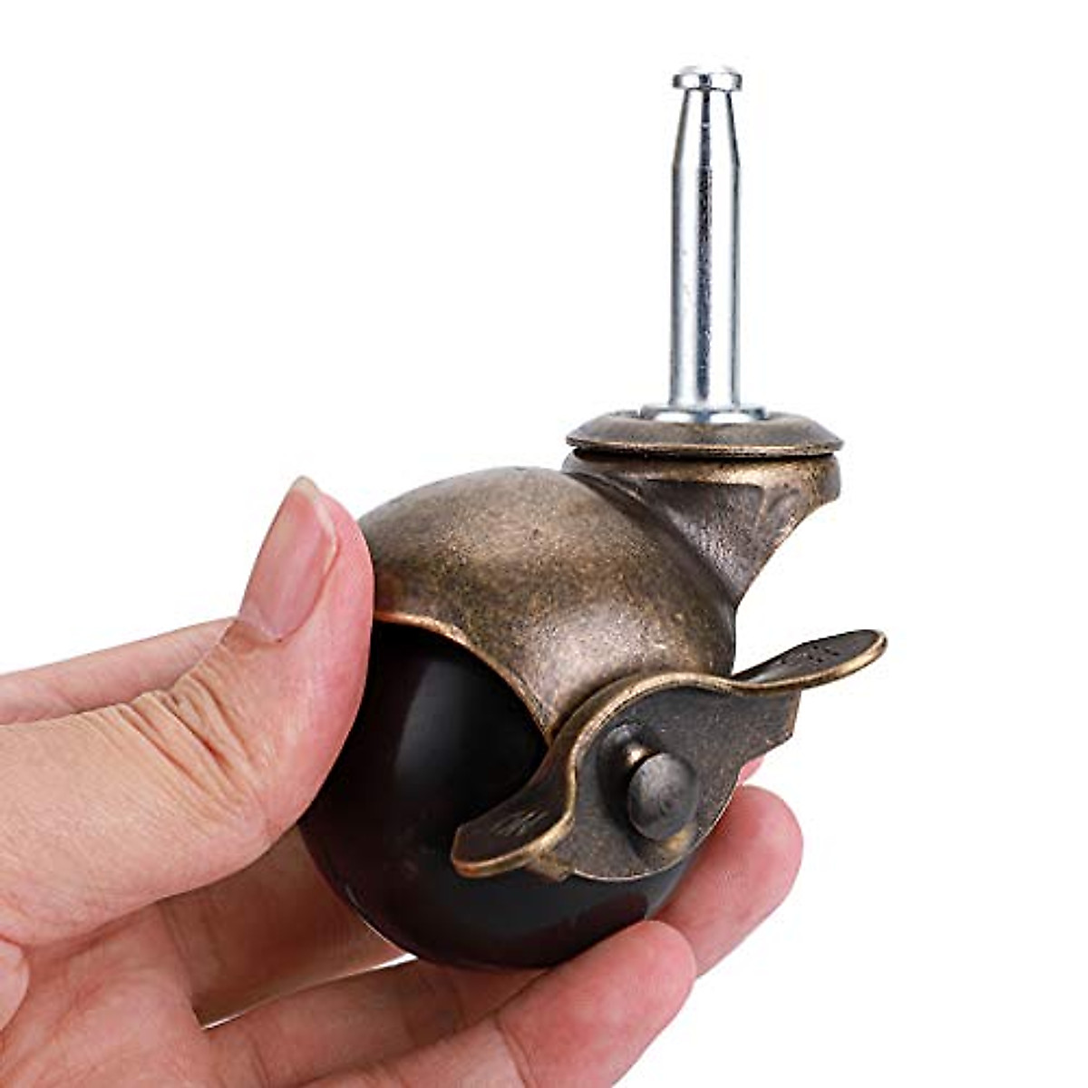 Skelang 2" Ball Caster, Grip Neck Stem Caster with Brake and Sockets, Vintage Antique Swivel Caster Wheel for Furniture, Sofa, Old Chair, Cabinet, Pack of 4 (Stem Mounting 5/16" x 1-1/2")