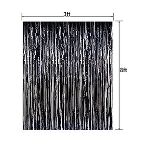 2 Packs 3ft x 8.3ft Black Metallic Tinsel Foil Fringe Curtains Photo Booth Props for Birthday Wedding Engagement Bridal Shower Baby Shower Bachelorette Holiday Celebration Party Decorations