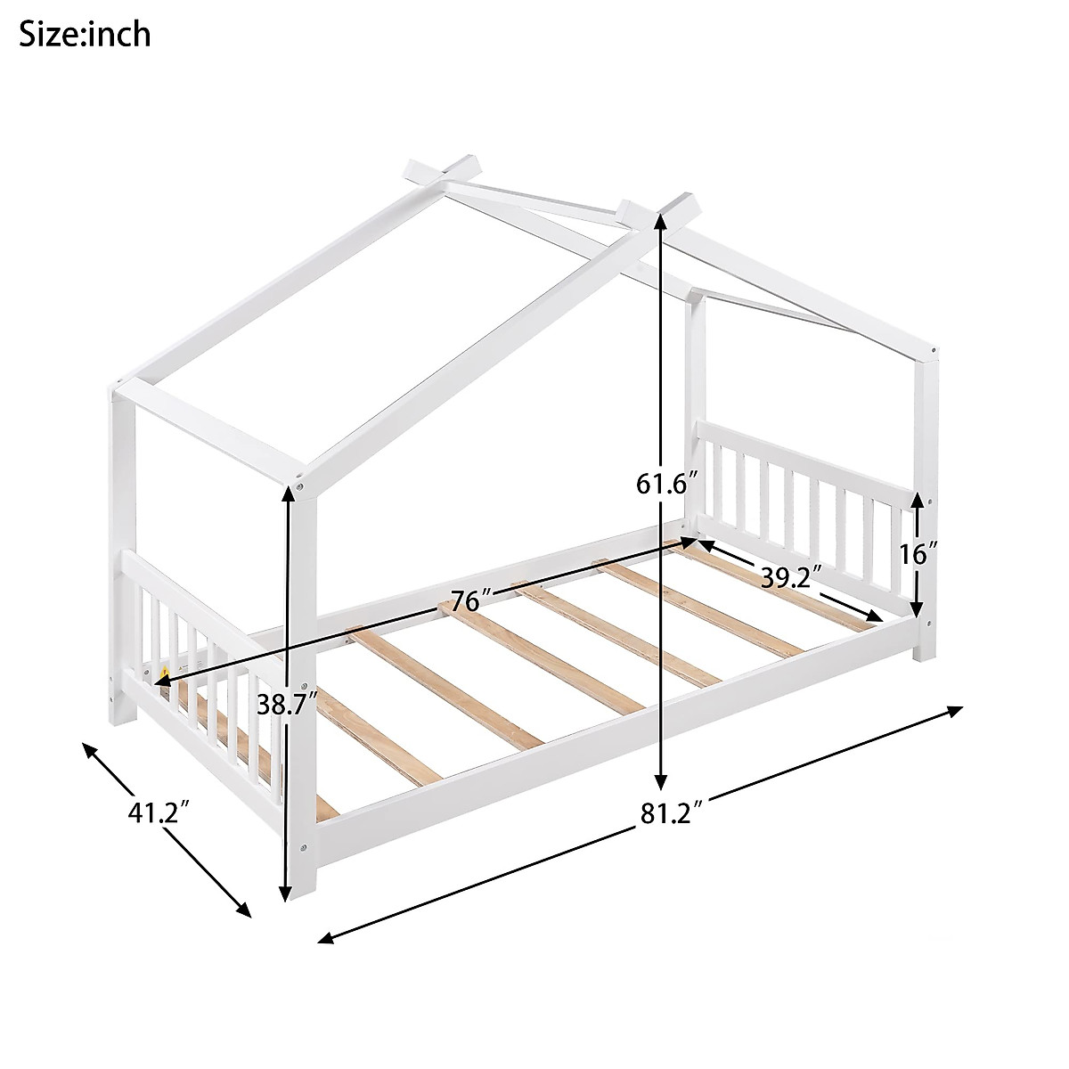 Harper & Bright Designs Twin House Bed for Kids, Floor Bed Frame Twin with Headboard and Footboard, Wooden Twin Kids Bed Montessori Floor Bed for Toddlers, Girls, Boys,White