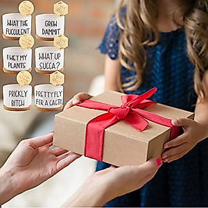 Succulent Pots 6 Pack, 3.15” Ceramic Funny Succulent Planters with Drainage and Bamboo Tray, Small Plant Pots with Plant Labels for Indoor Outdoor Plant, Birthday Gifts for Women - Plants Not Included