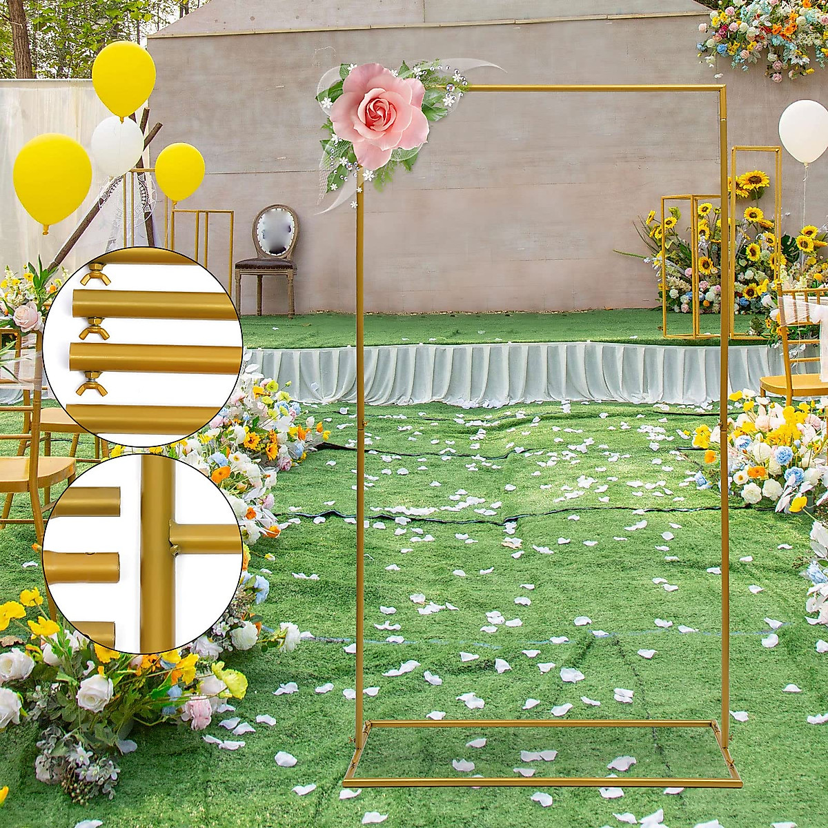 LyeXD 3.28 * 6.56FT Gold Rectangle Wedding Arch Backdrop Stand, Metal Arch Stand Wedding Arches Stand for Ceremony, Garden Floral Square Arch Frame Background for Wedding Party Decor
