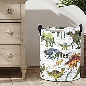 Jungle Dinosaur Personalized Laundry Basket Hamper,Collapsible Storage Baskets with Handles for Kids Room,Clothes, Nursery Decor