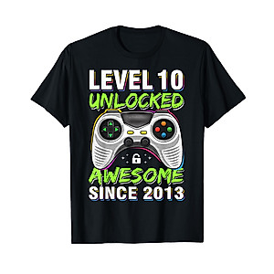 Level 10 Unlocked Awesome Since 2013 10th Birthday Gaming T-Shirt