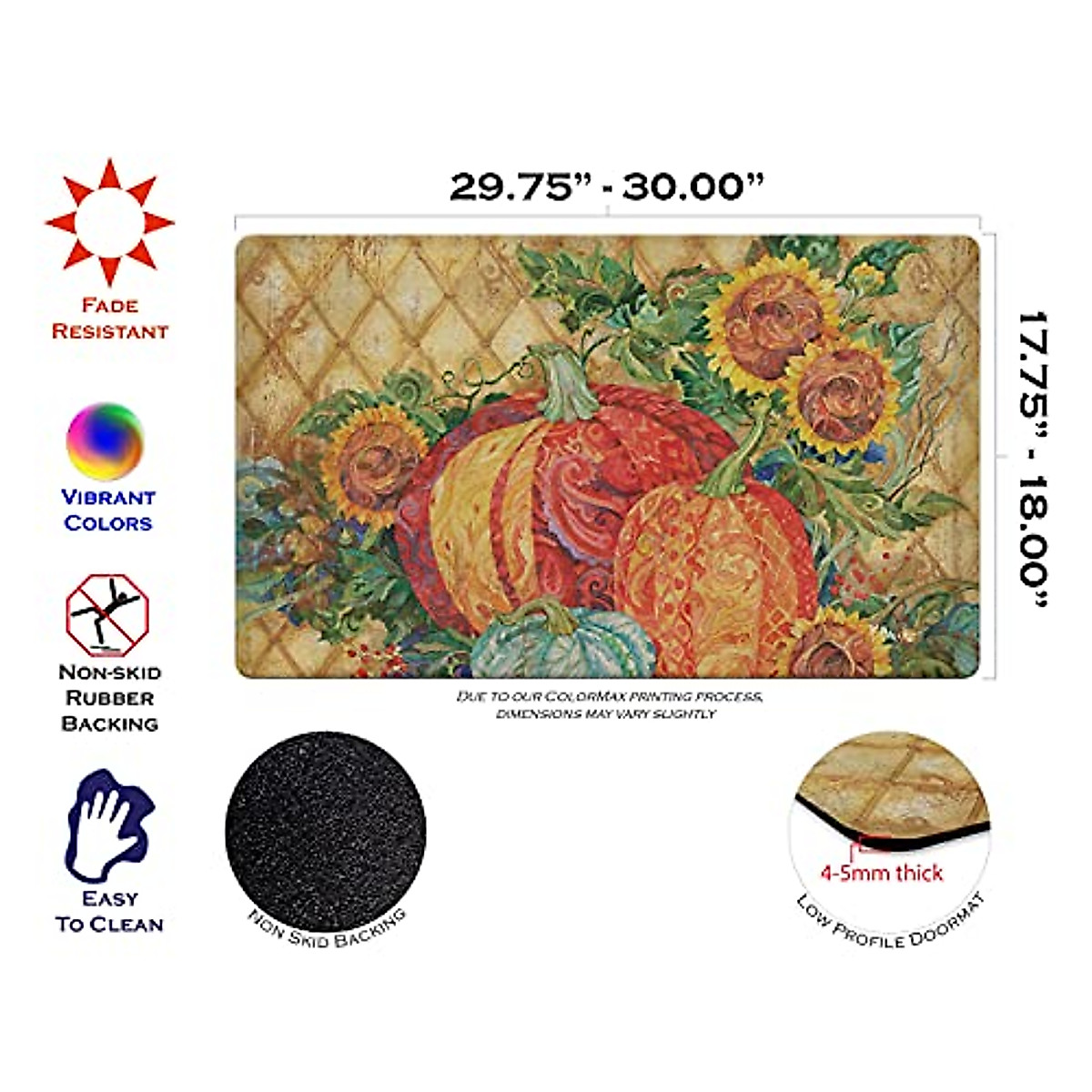 Toland Home Garden 800459 Boho Pumpkins Fall Door Mat 18x30 Inch Sunflower Outdoor Doormat for Entryway Indoor Entrance