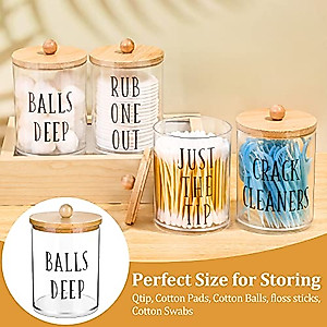 4 Pack Qtip Holder Apothecary Jars with Lids,10 oz Clear Bathroom Organizer Storage for Cotton Ball, Cotton Swab, Cotton Round Pads and Floss, Cotton Ball Holder Bathroom Decor Bathroom Containers