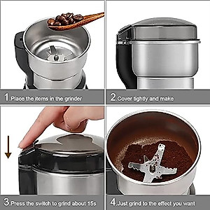 Electric Grinder 30s Quick Powder, Mini Electric Coffee Grinder Cereals, Nuts Beans Spices Grains Grinder Machine Multifunctional Home Blender Chopper