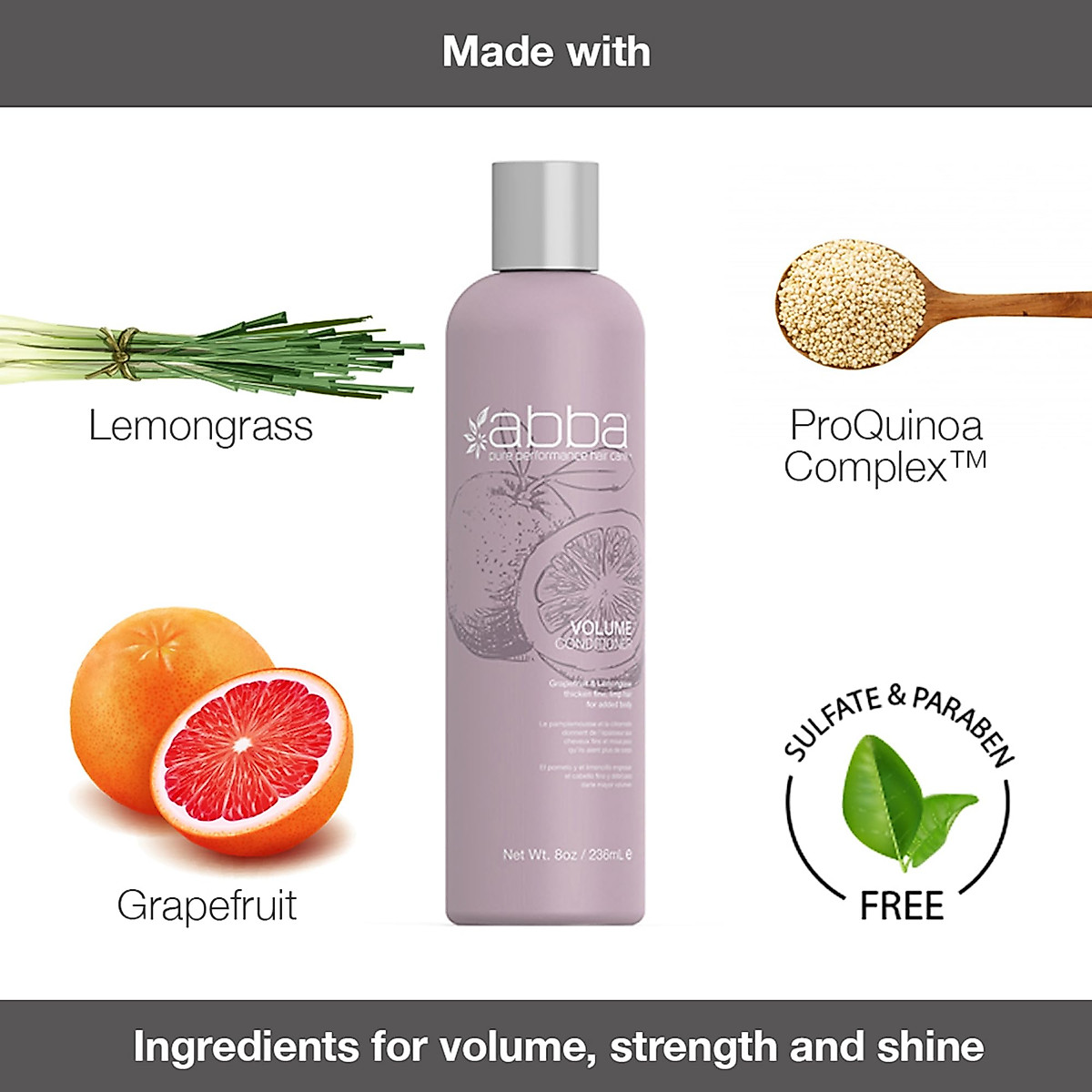ABBA Volumizing Conditioner, GrapeFruit & LemonGrass, 32 Fl Oz