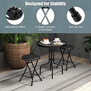 Giantex Set of 2 Folding Stool, Round Foldable Bar Stools, 2 Pack Portable Folding Chairs with Handle, Collapsible Stools 18 Inch 330lbs Capacity for Camping RV Party (Black)