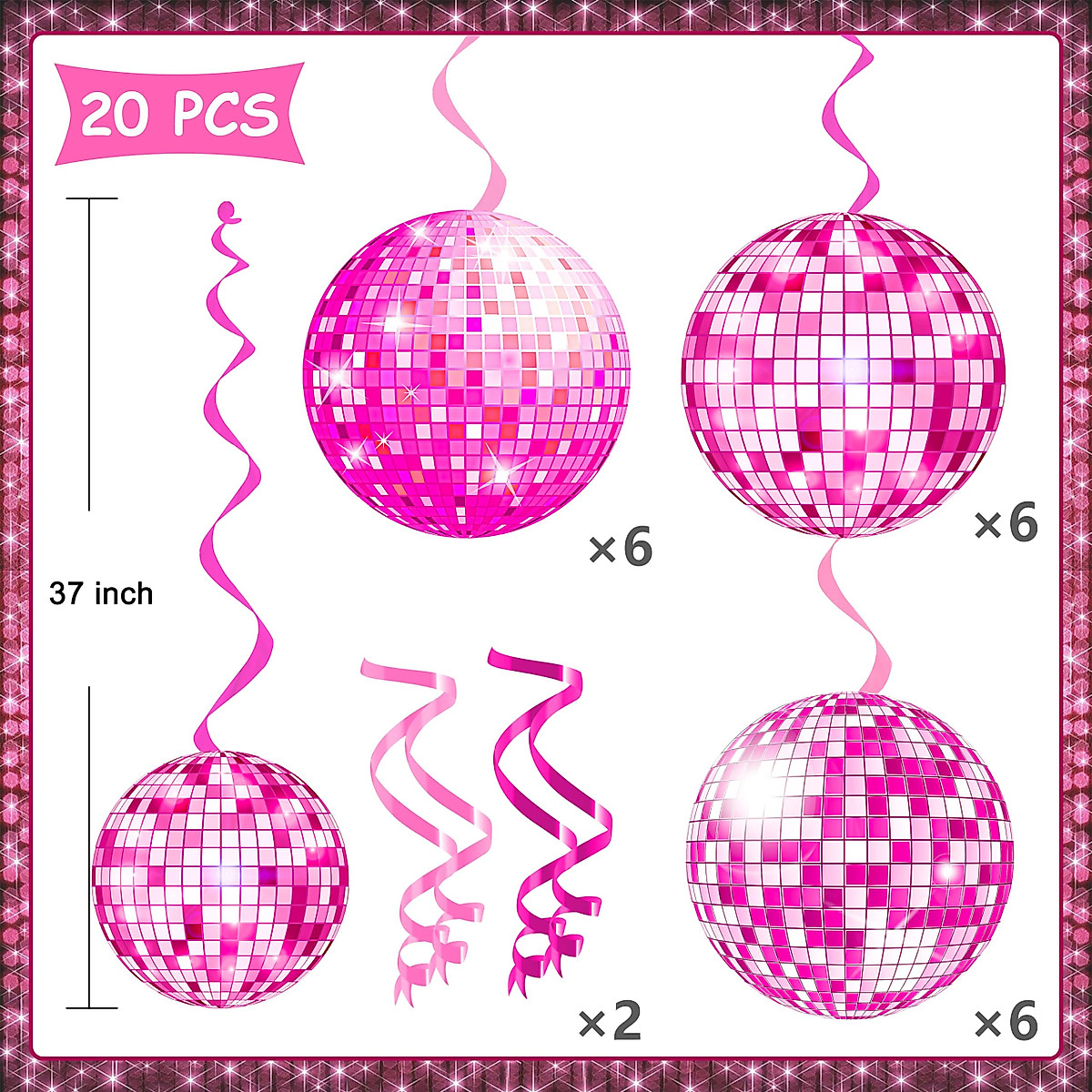 Pink Disco Ball Party Hanging Swirls 70s Disco Birthday Party Decoration Disco Ball Themed Swirl Ceiling Disco Party Hanging Streamer for 70s 80s Party Baby Shower Supplies