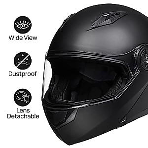 ILM Flip Up Full Face Modular Motorcycle Helmet for Adults Men Women Cascos para Motos Street Bike Motocross Helmet DOT 115(Matte Black,Medium)