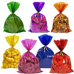 Yotelab Colored Cellophane Bags for Candy, Cookie, 6x9 Inches 100 Pcs Colorful Cellophane Treat Bags with Twist Ties