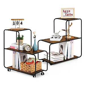 Luplom Side Table Set of 2, Couch End Tables for Small Spaces Narrow Bedside Table Chair Side Table with Wheels and Storage Dark Brown Night Stand for Bedroom Living Room, Rustic Brown