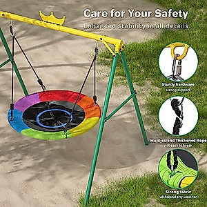 Yohood Swing Sets for Backyard, 440lbs Outdoor Swing Set for Kids, Heavy-Duty Metal Swing Frame and Flying Saucer Swing for Playground,Park,Backyard (Green)