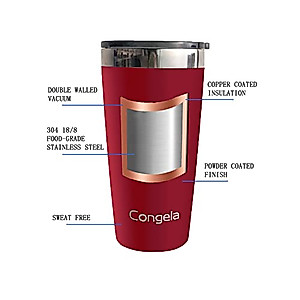 Congela 16oz stainless steel insulated pint glasses, double wall water and beer vacuum tumbler bulk cups set with lids,coffee tumbler camping cups, for hot and cold drinks (Chili,16oz X 4Pack)…