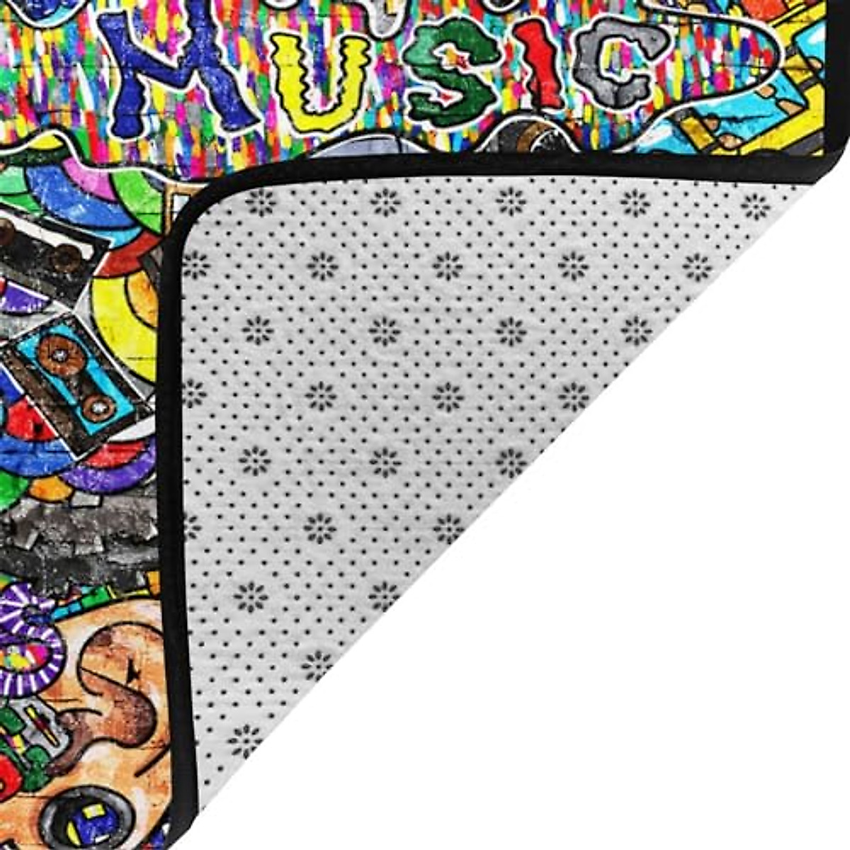 Modern Aesthetic Area Rugs 5x7 Feet, Colorful Graffiti Music Art Abstract Extra Large Soft Flannel Carpet 58"X80" Anti-Skid Doormat Floor Rugs Mat Pad for Bedroom Kitchen Nursery Office