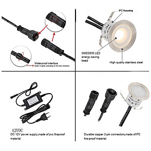 XUNATA Set of 16 Recessed LED Deck Light Kits, In Ground Outdoor LED Landscape Lighting IP67 Waterproof, 12V Low Voltage for Garden Yard Steps Stair Patio Floor Kitchen Decoration(Warm White)