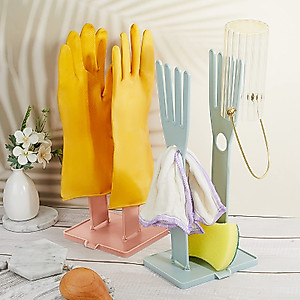 2 Pieces Kitchen Glove Holder Glove Drying Rack Drying Dryer Rack Plastic Mitten Rubber Rack Gloves Hanger Sink Stand Towel Reusable Towel Storage Holders for Sponge Food Bag Organizer, Pink and Blue