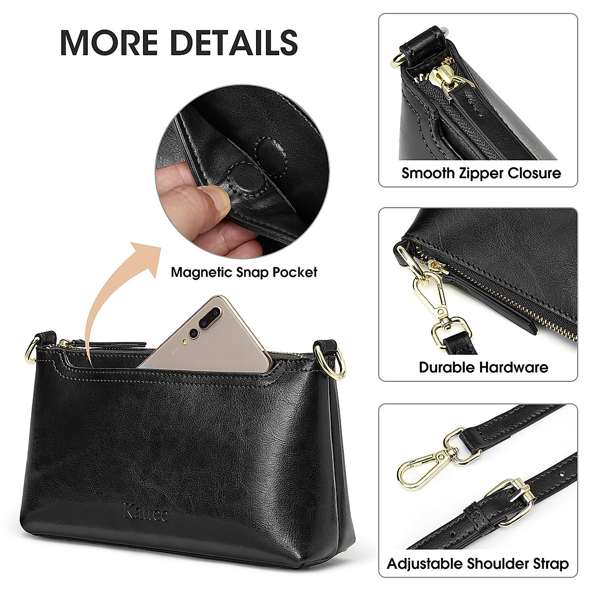 Kattee Leather Crossbody Bags for Women Trendy, Small Shoulder Purses and Handbags, Wristlet Clutch Wallet with 2 Straps