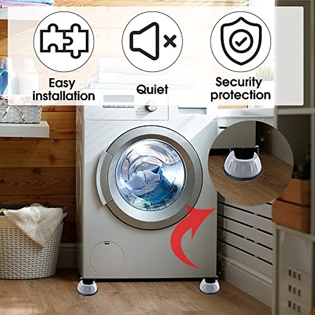 VAIIEYO 4Pcs Shock & Noise Cancelling Washing Machine Support, Anti Slip Rubber Washing Machine Feet Pads, Washing Machine Stabilizer, Anti-Walking Rubber Pads for Home Appliances, Universal Size