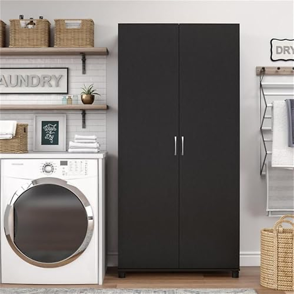 Pemberly Row Transitional 36" Utility Storage Cabinet in Black