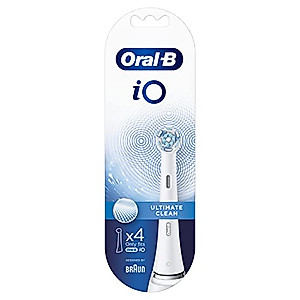 Oral-B iO Ultimate Clean Electric Toothbrush Head, Twisted & Angled Bristles for Deeper Plaque Removal, Pack of 4, White