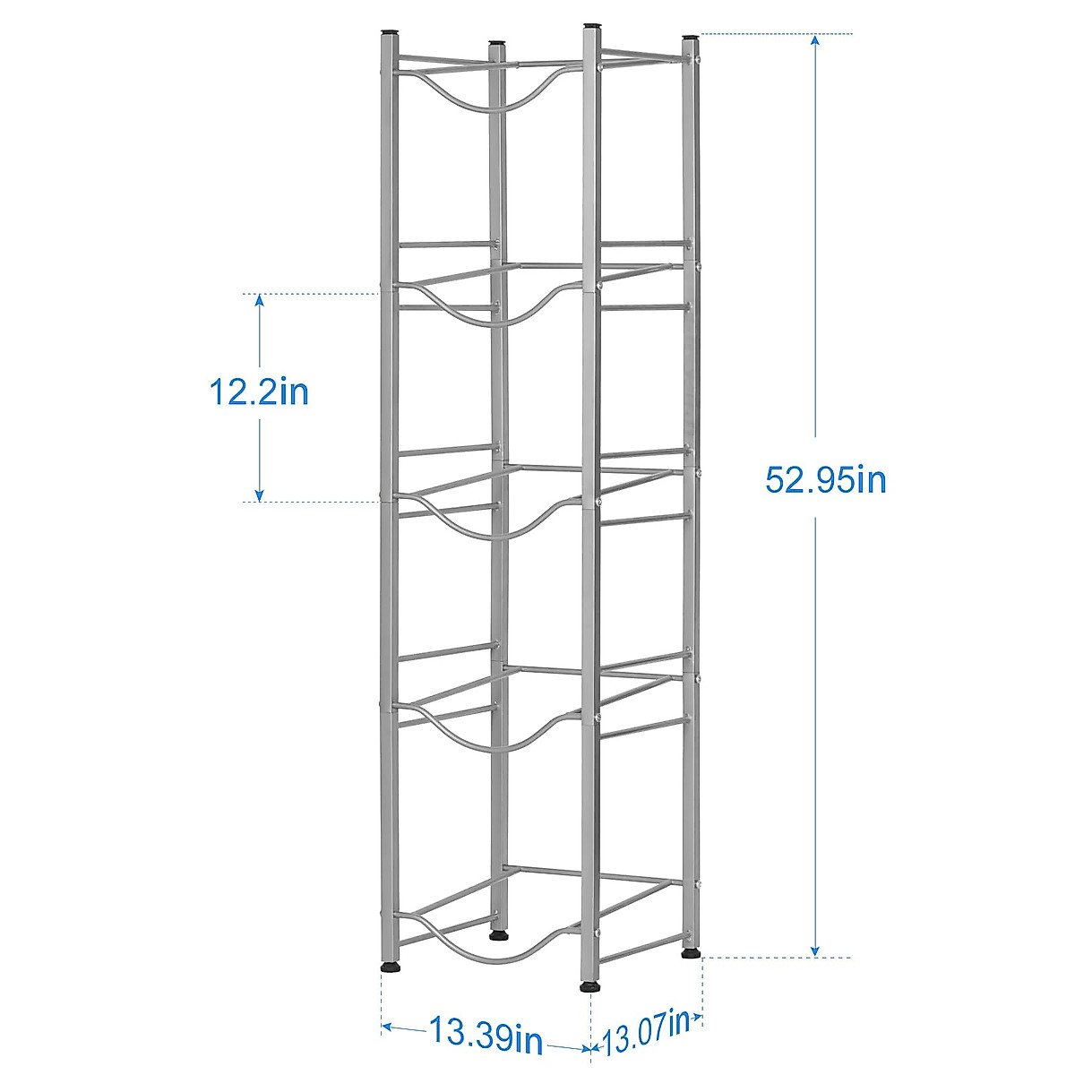 HEOMU 5 Gallon Water Jug Rack, 5-Tier Water Bottle Holder Storage Rack, Water Jug Organizer for Kitchen, Office, Garage, Silver