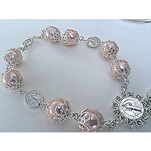 YRP Gifts 12 Pcs Pink/Silver Boy/Girl Hand Bracelet, Mini Rosary Rhinestone Memories Gift for Baptism/First Communion Festivities