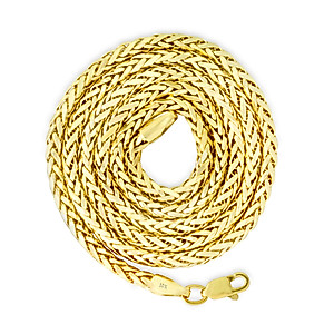 Nuragold 10k Yellow Gold 2.5mm Franco Rounded Palm Wheat Foxtail Spiga Chain Pendant Necklace, Mens Womens Jewelry 16" 18" 20" 22" 24" 26" 28" 30"