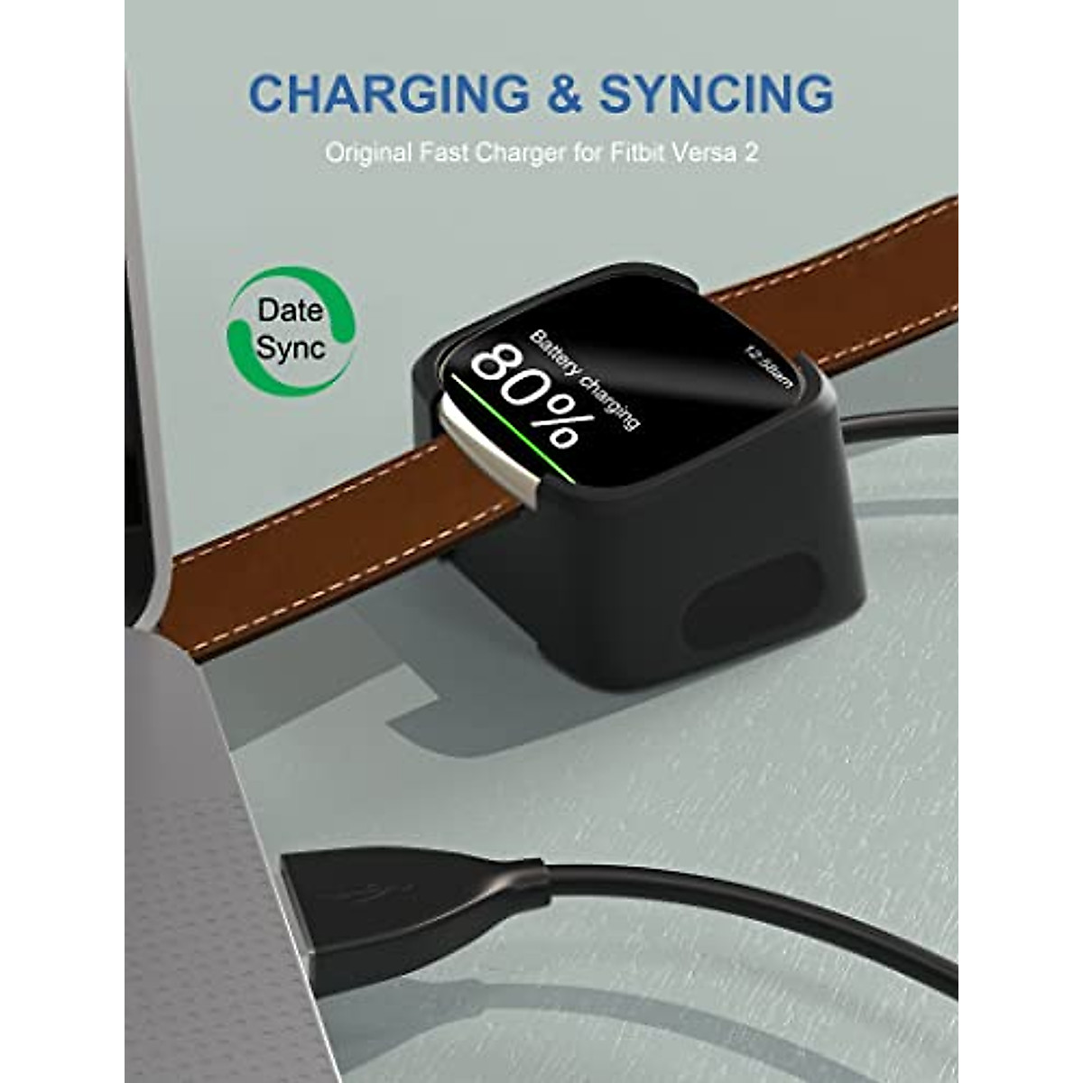 3.3Ft USB Charger Compatible with Fitbit Versa 2 Charger Dock Anti-Slip Replacement Smartwatch Charging Cable Stand(not for Fitbit Versa/Versa Lite)