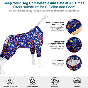 LovinPet Pitbulls Dog Recovery Suit - Anxiety Calming Shirt, Anti Licking Dog Pajamas, Marine Animals Print, Lightweight Large Dog Pjs, Pet PJ's for Parties, Camping, Traveling, Home,Purple Black XL