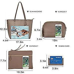 Large Tote Bags for Women Shoulder Bags Leather Clutch Purses and Wallet 4 pcs Set Khaki