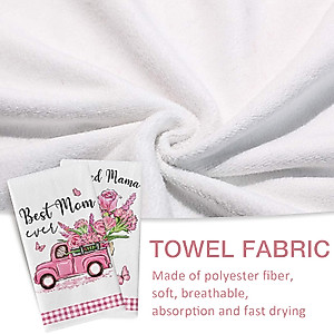 Seliem Mother's Day Truck Flower Kitchen Dish Towel Set of 2, Best Mom Ever Carnation Rose Bouquet Hand Towel Buffalo Plaid Drying Baking Cooking Cloth, Blessed Mama Holiday Kitchen Gift 18x26 Inches