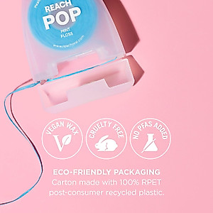 REACH POP Dental Floss, Mint, Vegan Wax, Plaque Remover, PFAS-Free, Shred Resistant, Cruelty Free, Eco Friendly PCR Packaging Holder, Dental Oral Care, for Adults & Kids, 54.6yd, 1 Pack