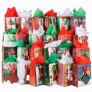 Gift Bags Assorted Sizes, Set of 8 Gift Bags with Tissue Paper- Includes Small Gift Bags, Medium Gift Bags and Large Size Paper Gift Bags with Handles for Holiday and Birthday Gifts (Assorted Sizes 8 Gift Bags) (24ct Christmas Gift Bags)