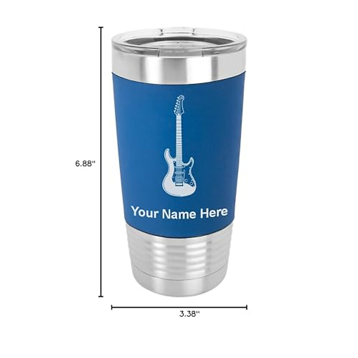 LaserGram 20oz Vacuum Insulated Tumbler Mug, Electric Guitar, Personalized Engraving Included (Silicone Grip, Dark Blue)