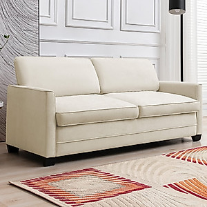 FRETSAE 2-in-1 Pull Out Sofa Bed, Convertible Velvet Sleeper Sofa Couch with Memory Foam Mattress, Large Sofa Pull Out Couch Bed for Living Room, Small Spaces, Queen Size, Beige