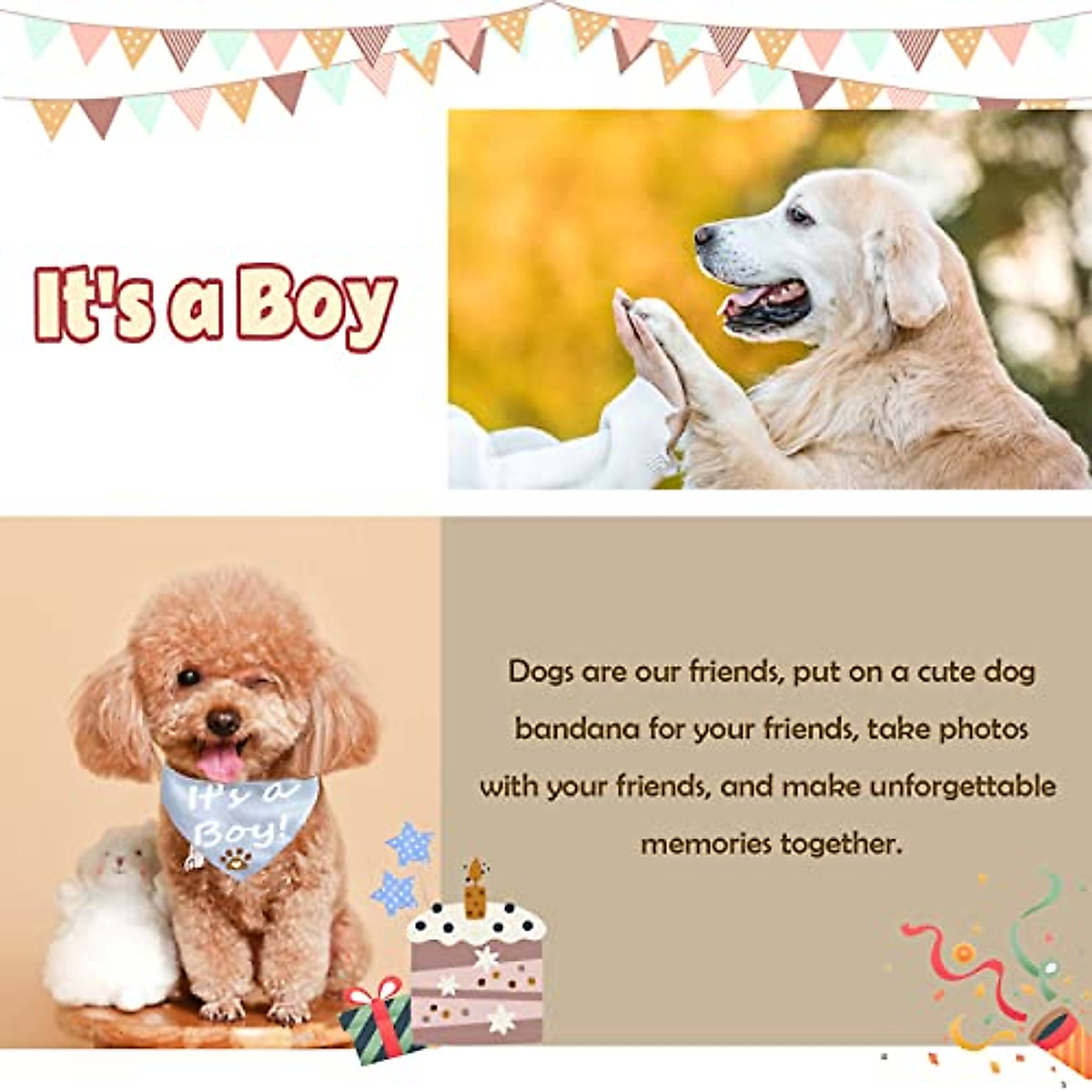 Waghaw Gender Reveal Dog Bandana, It's A Girl It's A Boy Dog Bandana Gender Reveal Bandana for Small Medium Large (Small (Pack of 1), Blue)