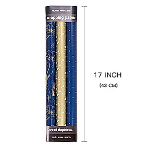 LeZakaa Floral Wrapping Paper Roll - Mini Roll - Gold Stamping Design - Lotus/Star/Dot for Wedding, Bridal Shower, Birthday - 17 x 120 inches - 3 Rolls (42.5 sq.ft.ttl.)