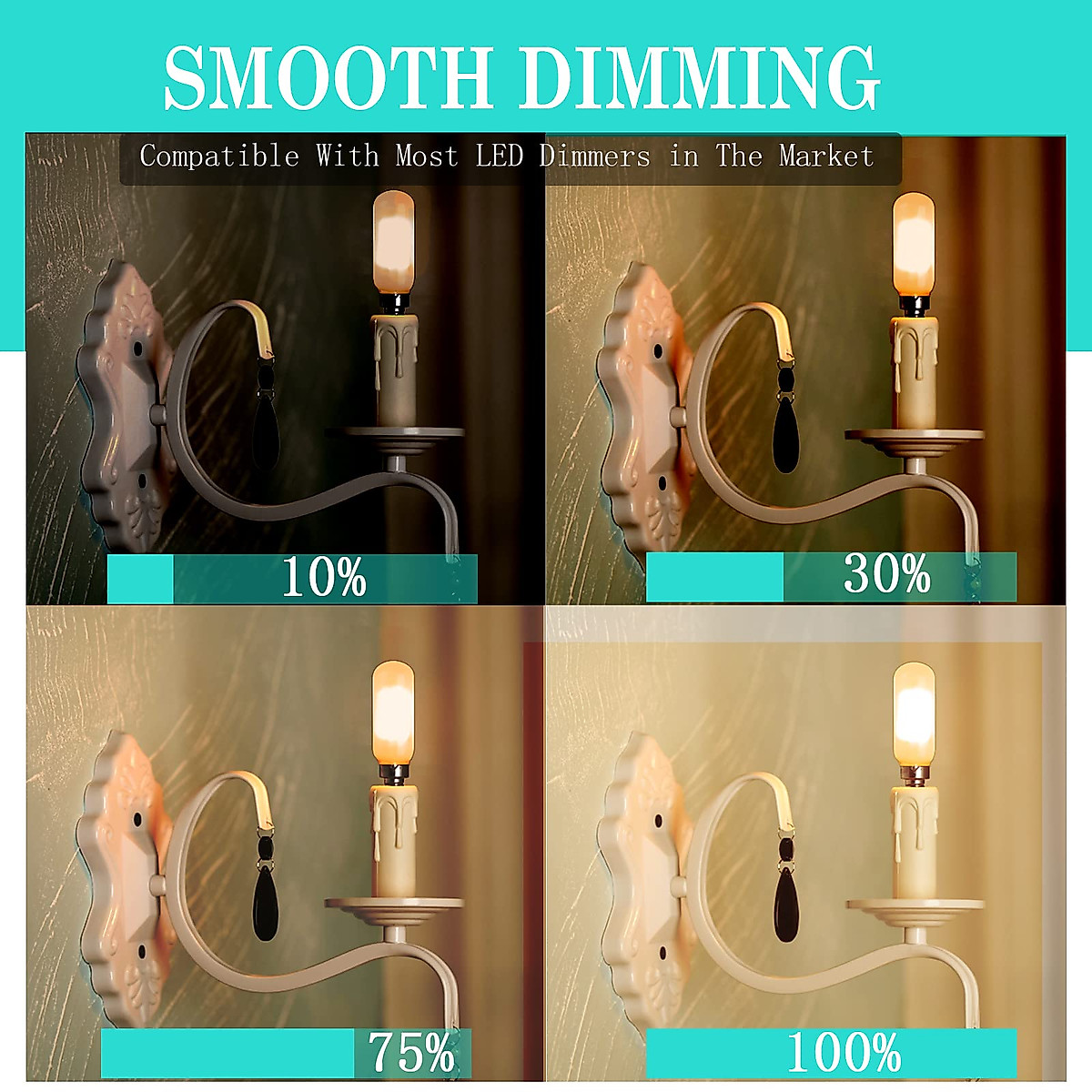 Frosted Light Bulbs E12 LED Bulb 40W Warm White 2700K, Chandelier Light Bulb Frosted, E12 Candelabra Light Bulb 40 Watt Equivalent T6 Tubular Candle Light Bulb, Frosted Glass Light Bulbs, 6 Pack