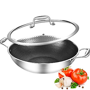 DELARLO Wok Pan With Lid 12 Inch, Oven Safe Up to 600℉,Woks & Stir-Fry Pans Nonstick,Tri-Ply Stainless Steel Wok, Non Stick Wok, 5QT Nonstick Deep Frying Pan, Induction Saute Pan With Lid